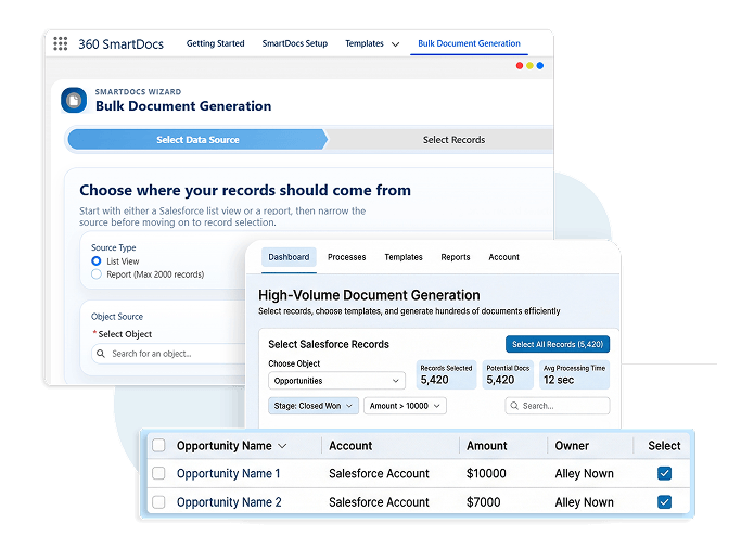 SmartDocs Bulk Document Generation Dashboard